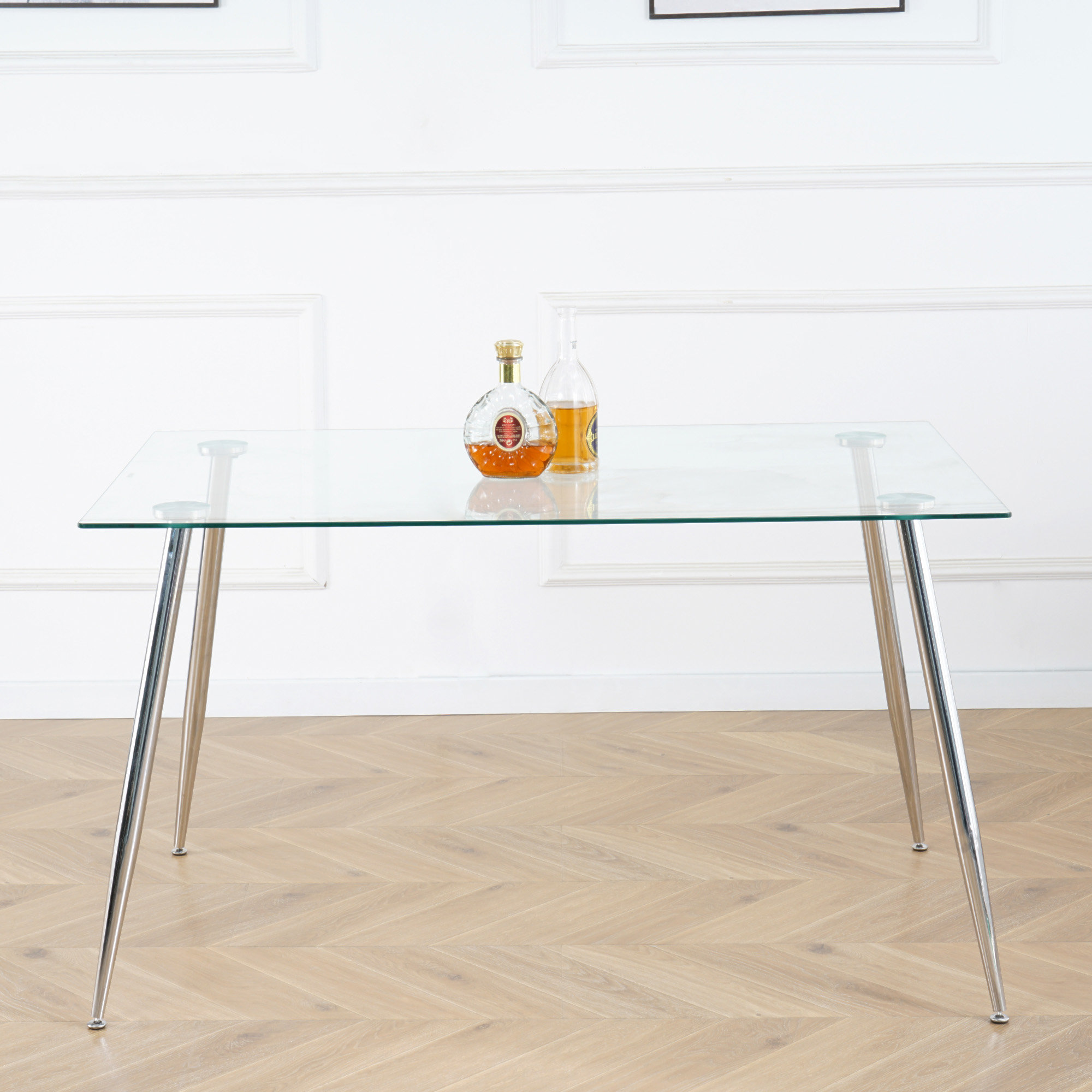 George Oliver Modern Kitchen Glass Dining Table 51" Rectangular Tempered Glass Table Top,Clear ...